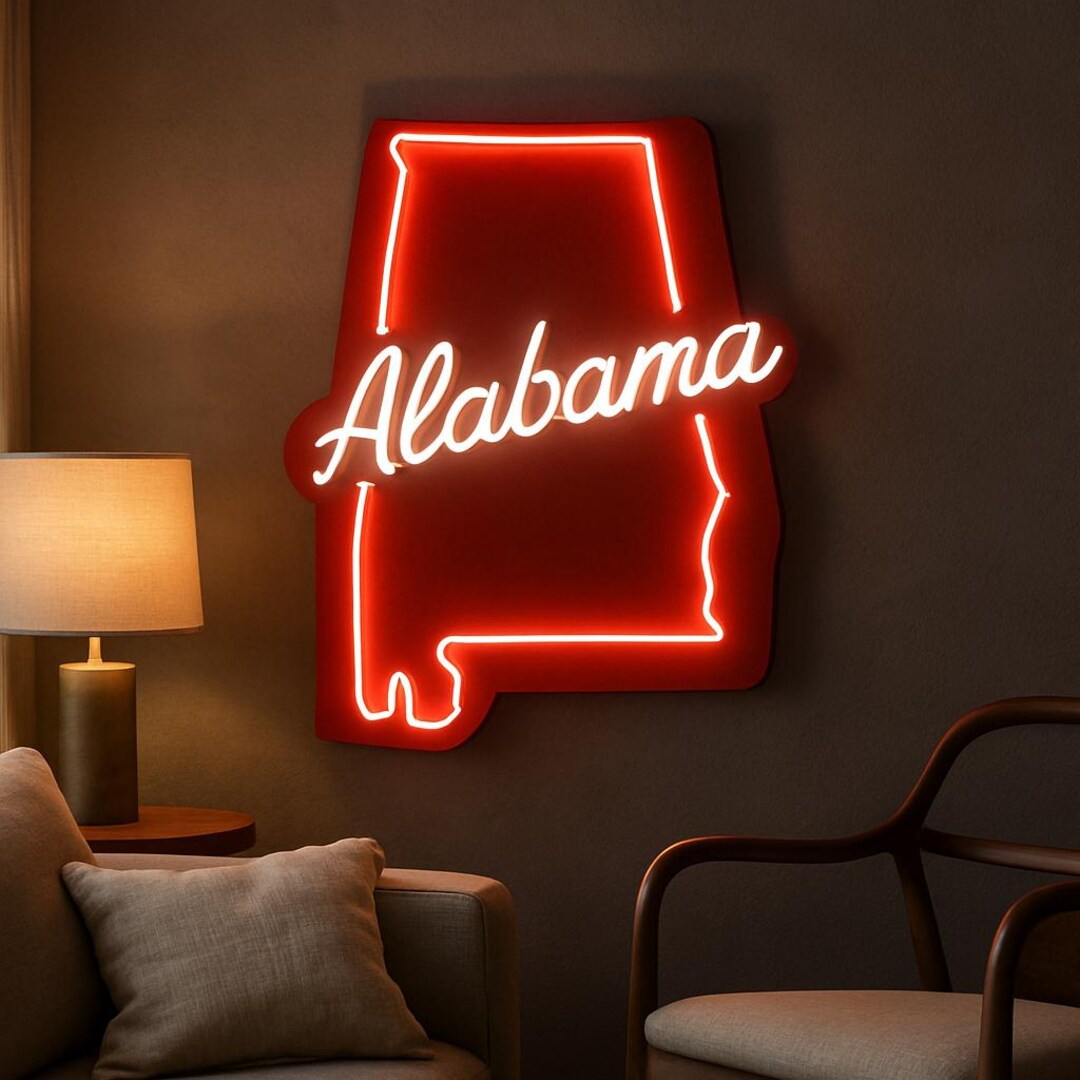 Map Alabama State Neon Sign – LED Wall Art Shaped Like Alabama Map ...