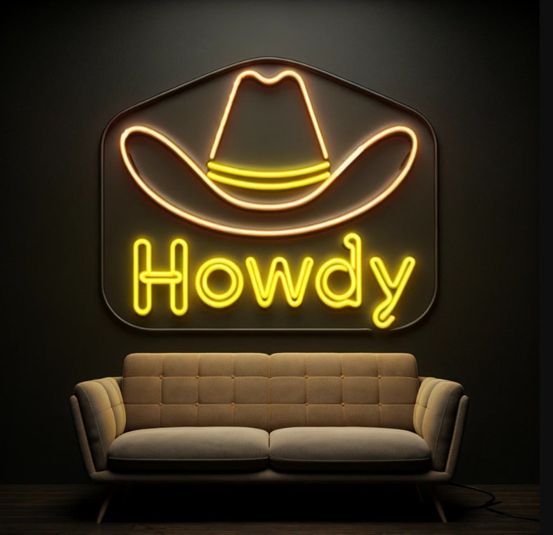 Neon Sign Cowboy Hat, Cowboy Hat Neon Sign, Howdy Neon Light, Western ...