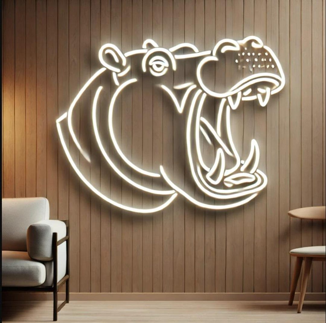 Hippo Neon Sign, Hippo Head Neon Sign, Neon Hippo Sign, Hippo-shaped ...