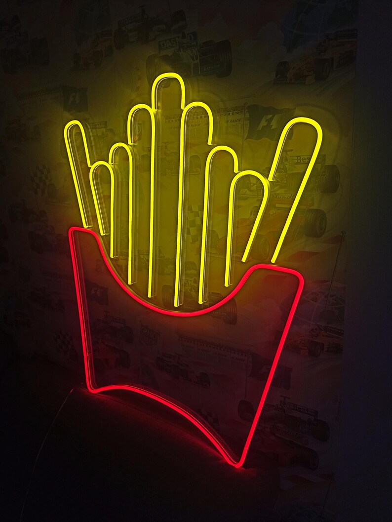 French Fries Neon Sign, Fast Food Neon Sign, Neon Sign Shaped Like Cup ...