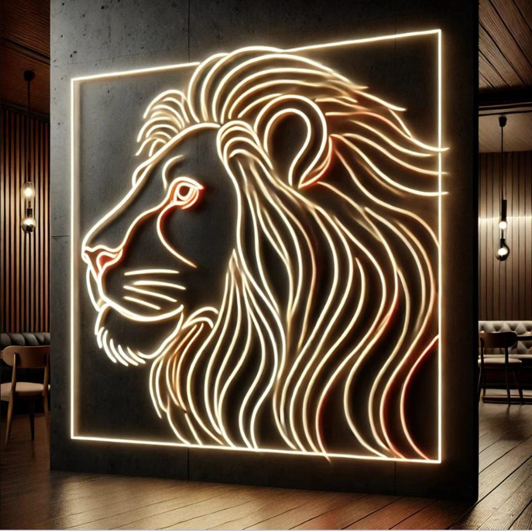 Lion Neon Sign, Lion Head Neon Sign, Neon Lion Head, Roaring Lion Neon ...