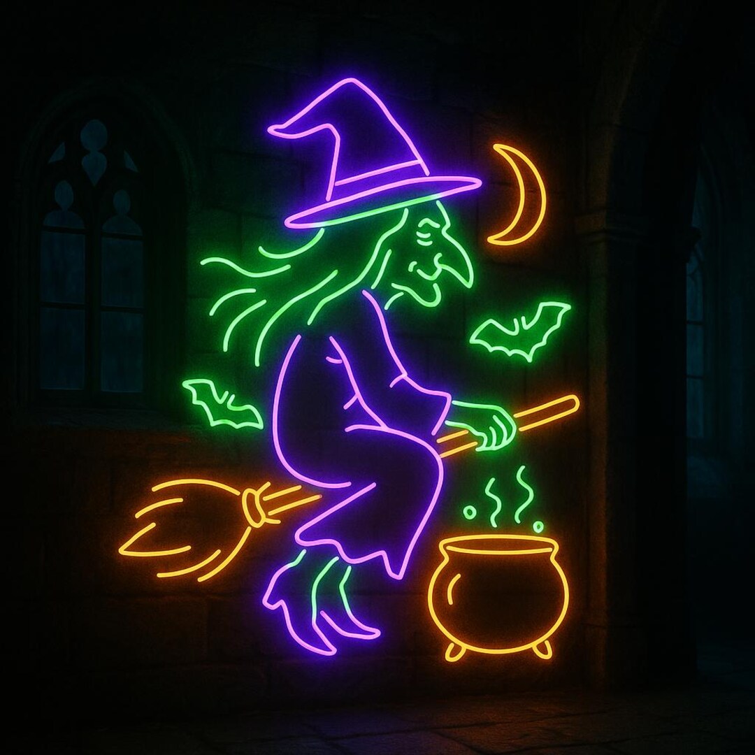Halloween Witch Neon Sign – Spooky Broomstick Neon Light for Party, Bar ...