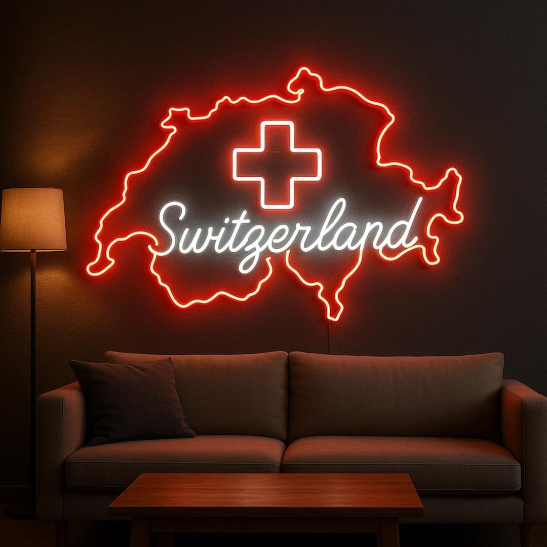 Map Switzerland Neon Sign – LED Wall Art Shaped Like Switzerland Neon ...