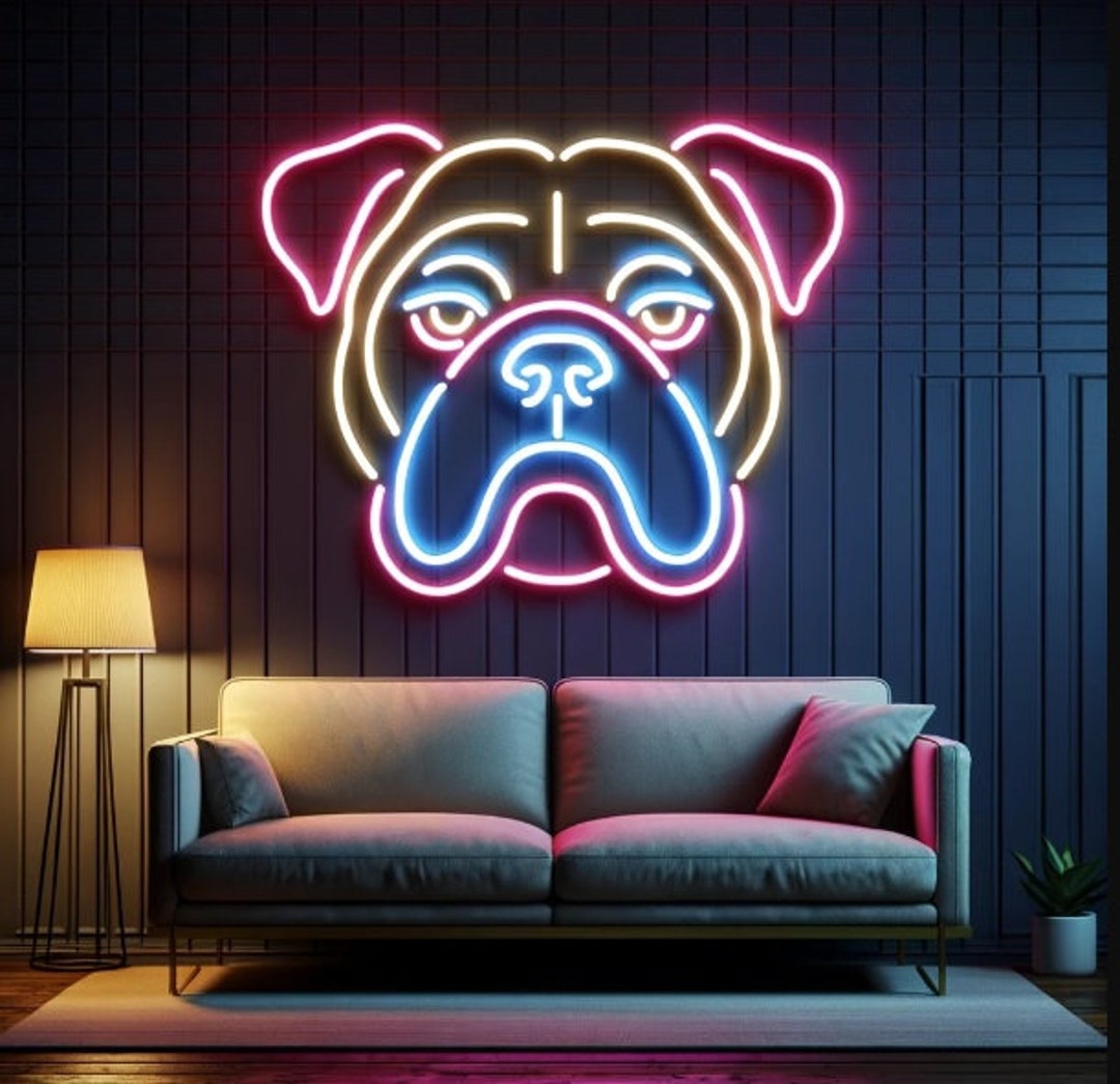 Neon Bulldog Head Sign, Bulldog Neon Sign, Bulldog-shaped Neon Light ...