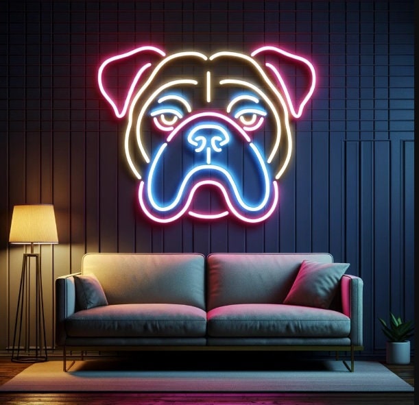 Neon Bulldog Head Sign, Bulldog Neon Sign, Bulldog-shaped Neon Light ...