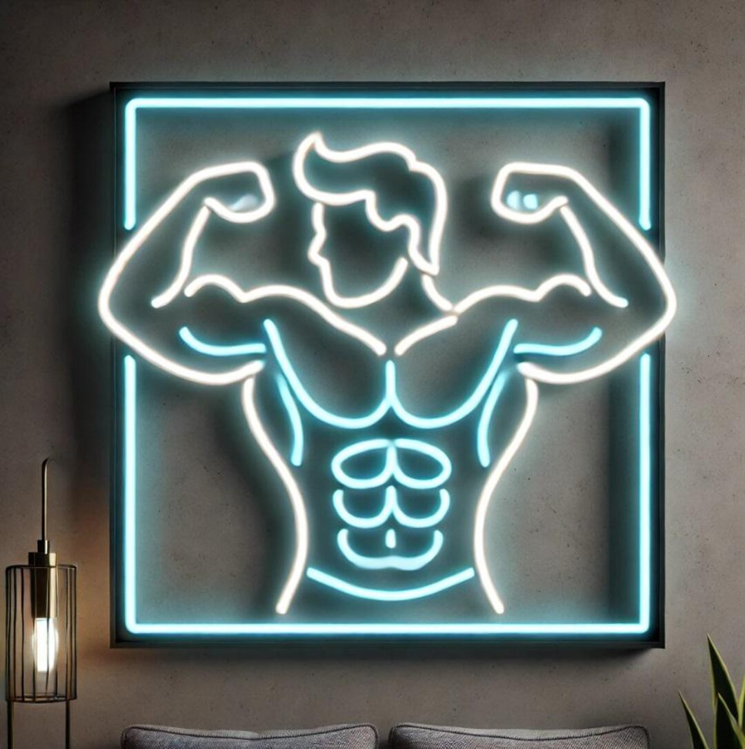 Neon Sign Bodybuilder, Neon Lights Muscle Man, Fitness Neon Sign, Gym ...
