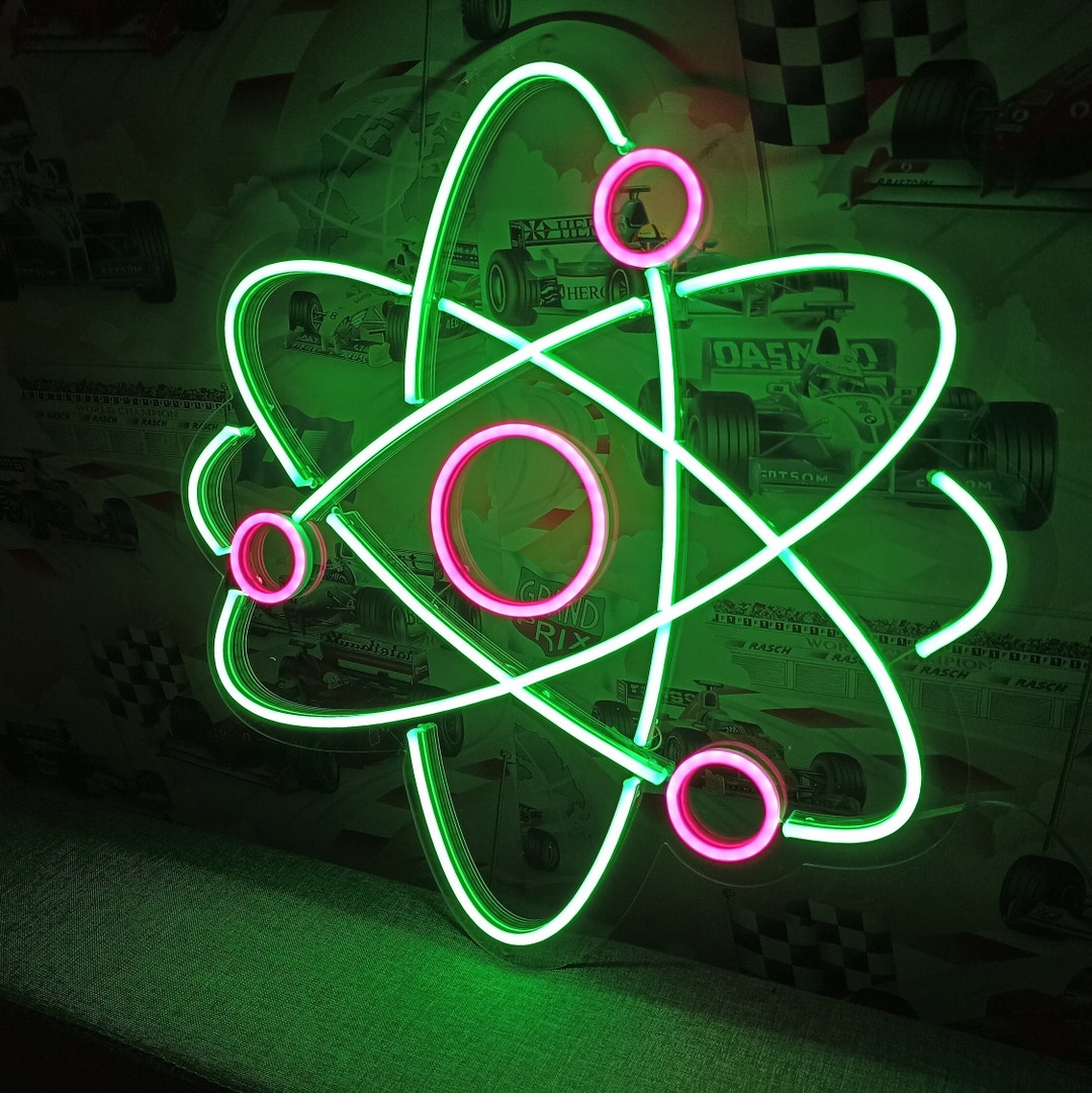 Neon Sign Atom, Dna Neon Light, Neon Sign Nuclear, Atom Neon, Atomic ...