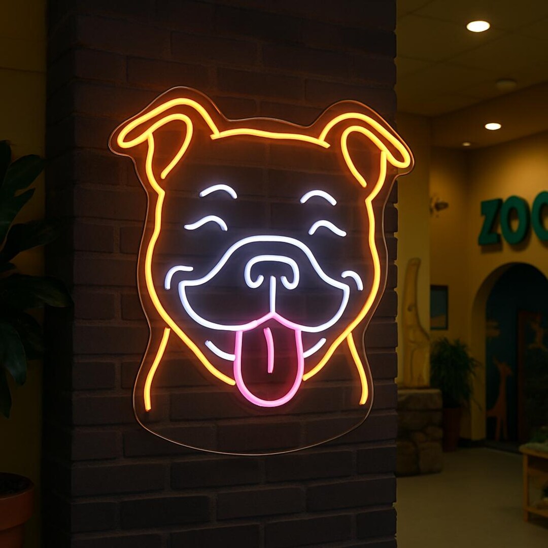 Smiling Pitbull Neon Sign – Cute Dog Neon Light for Pet Lovers, Pit ...