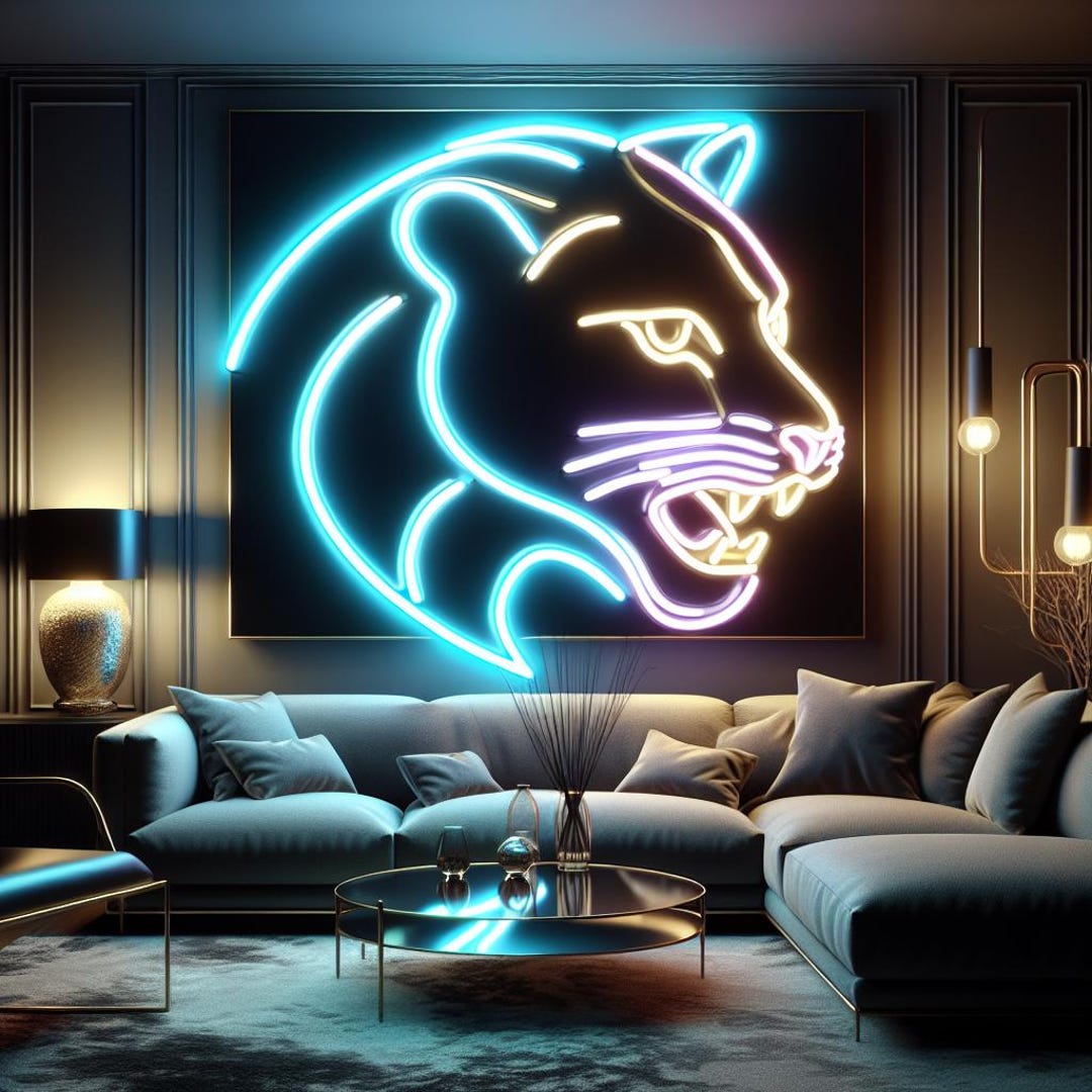 Panther Neo Headn Sign, Angry Panther Neon Sign, Panther Silhouette ...