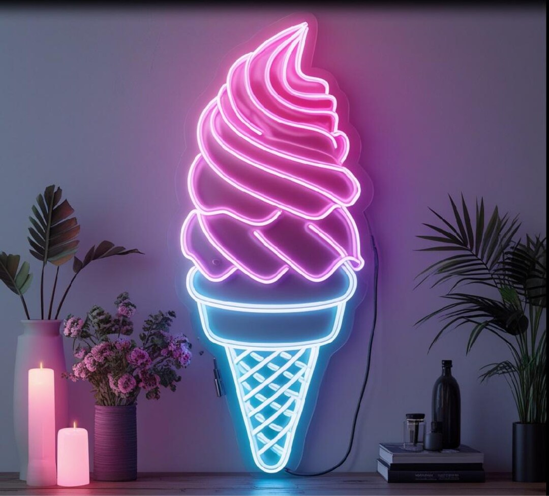 Neon Ice Cream Cone With Balloons, Ice Cream Neon Sign, Ice Cream Cone ...