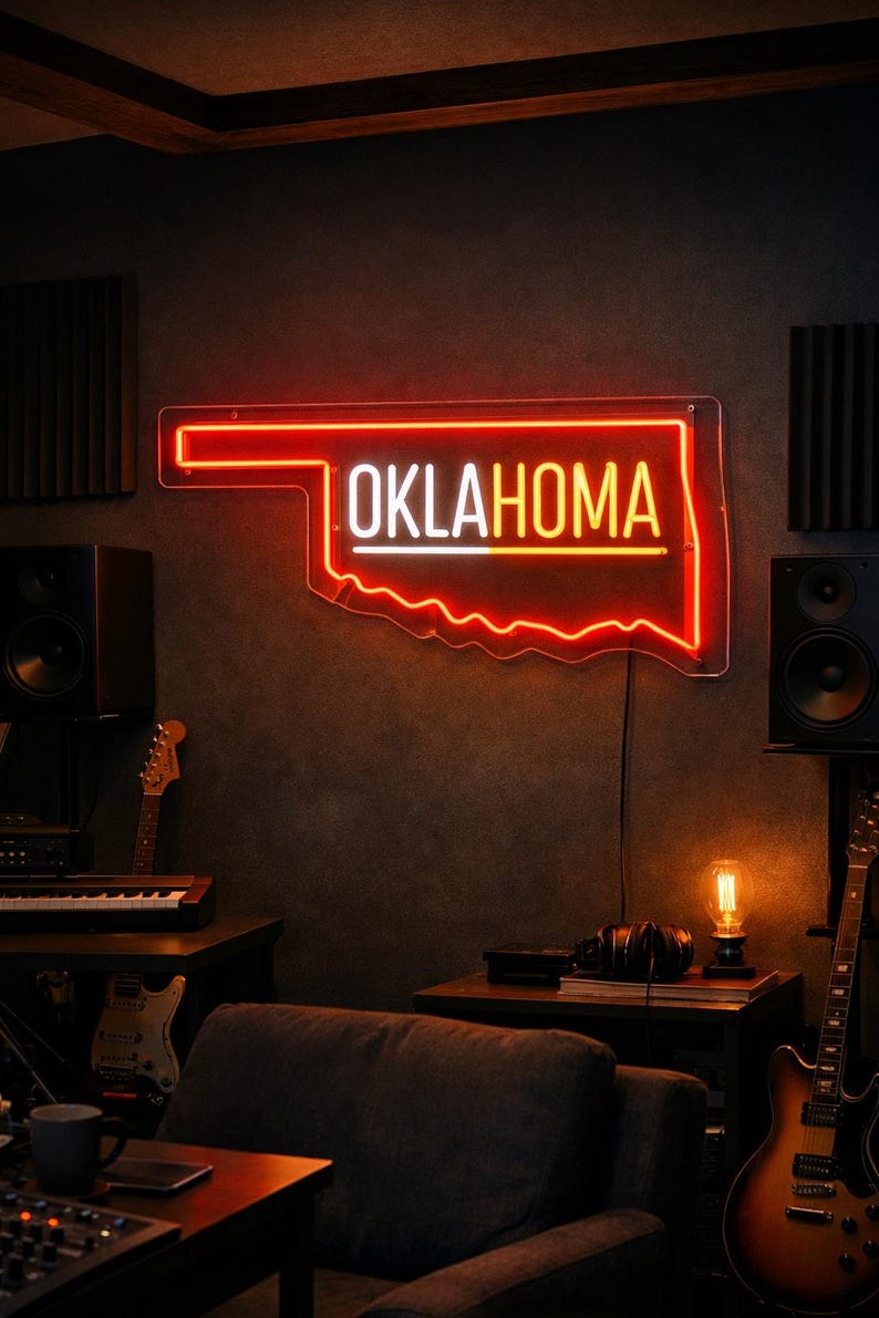 Map Oklahoma Neon Sign – LED Wall Art Shaped Like Oklahoma Neon Sign ...
