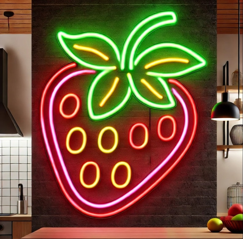 Strawberry Neon Sign, Strawberry Shaped Neon Sign, Strawberry Neon ...