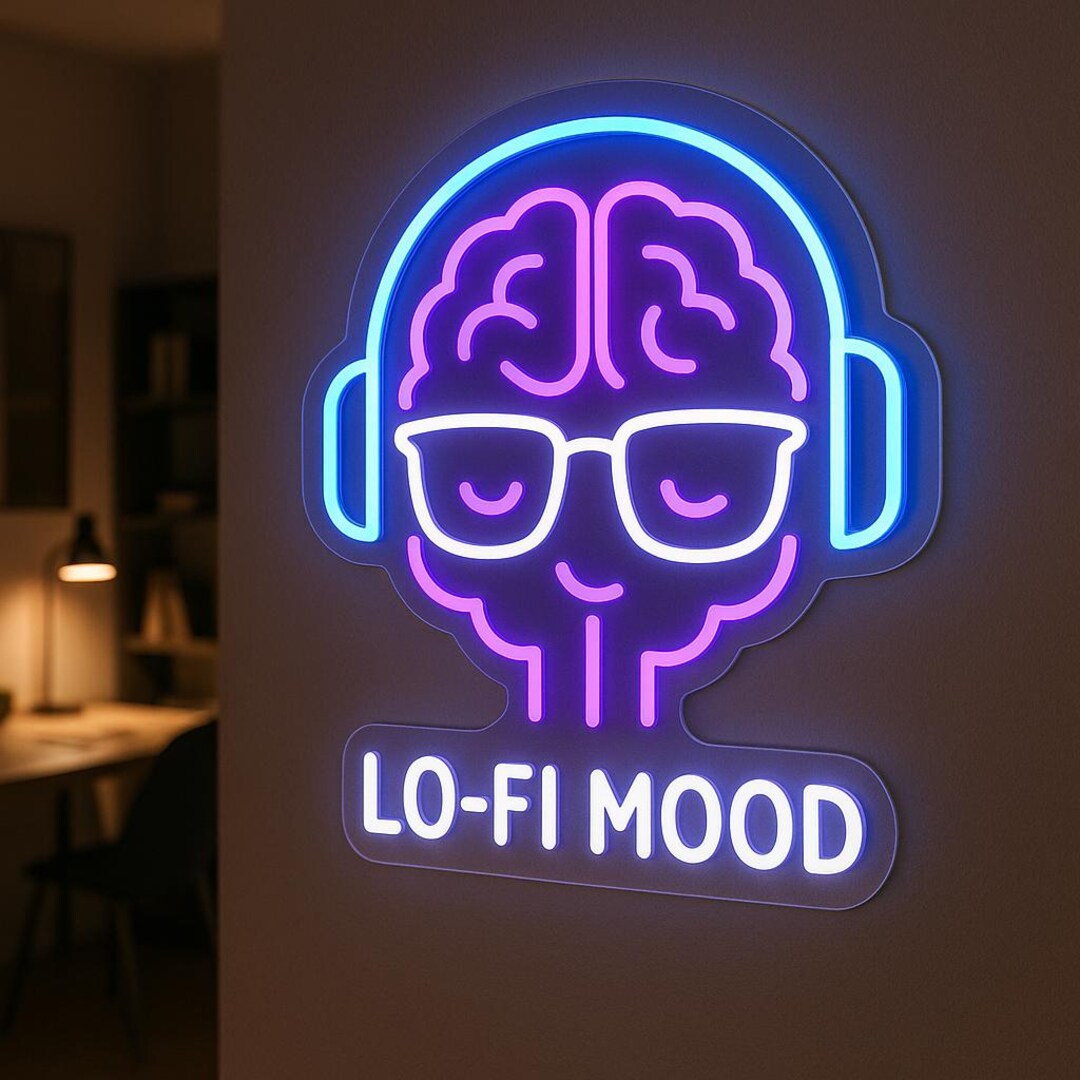 Brain Neon Sign – “lo-fi Mood” Neon Light for Study, Bedroom, Music ...