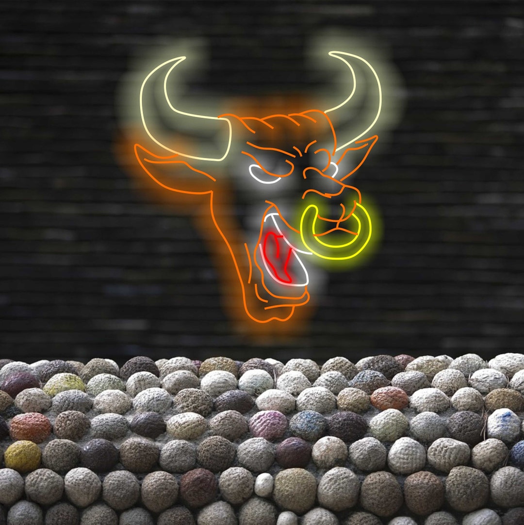 Neon Bull, Bull's Head Neon Sign, Open Mouth Bull Head Sign, Cowboy ...