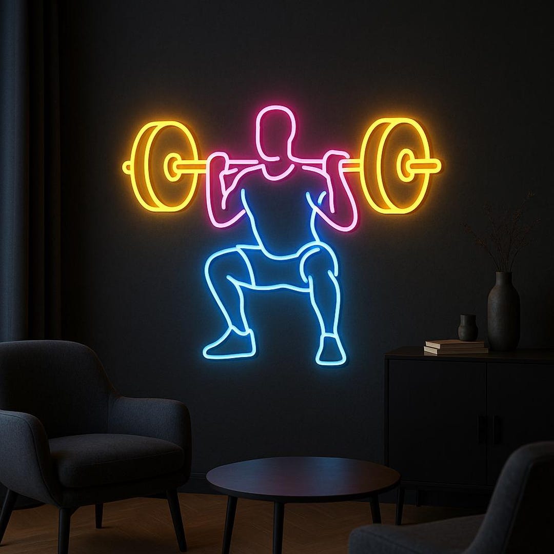 Weightlifter Neon Sign – Bodybuilder Lifting Barbell Neon Light for Gym ...