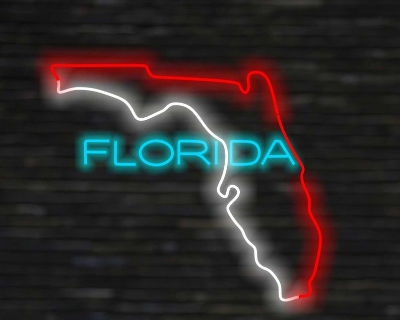 Neon Florida Sign, Neon Florida Map Sign, Florida Neon Sign, Neon Sign ...
