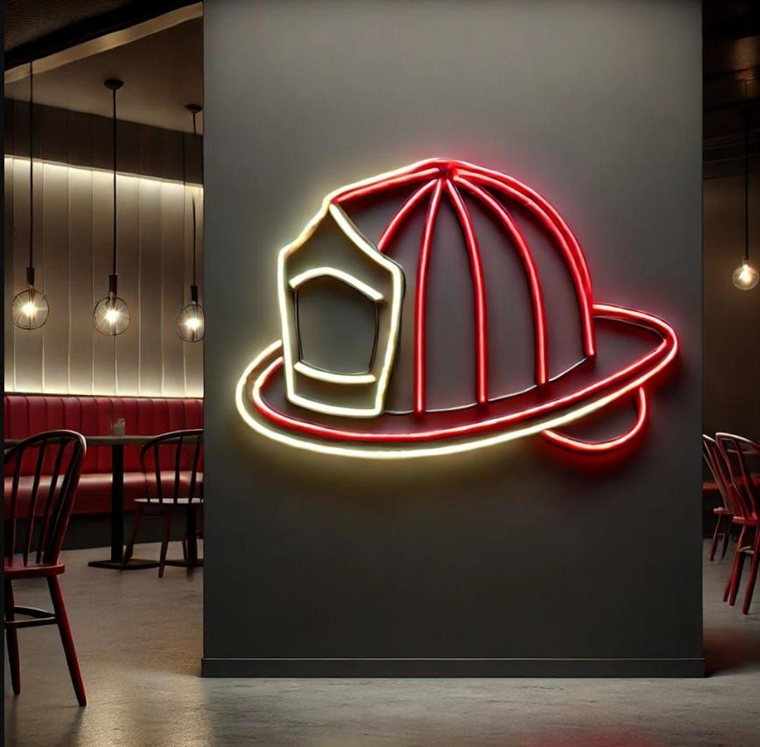 Firefighter Helmet Neon Sign, Fireman Helmet Neon Light, Fire Helmet ...