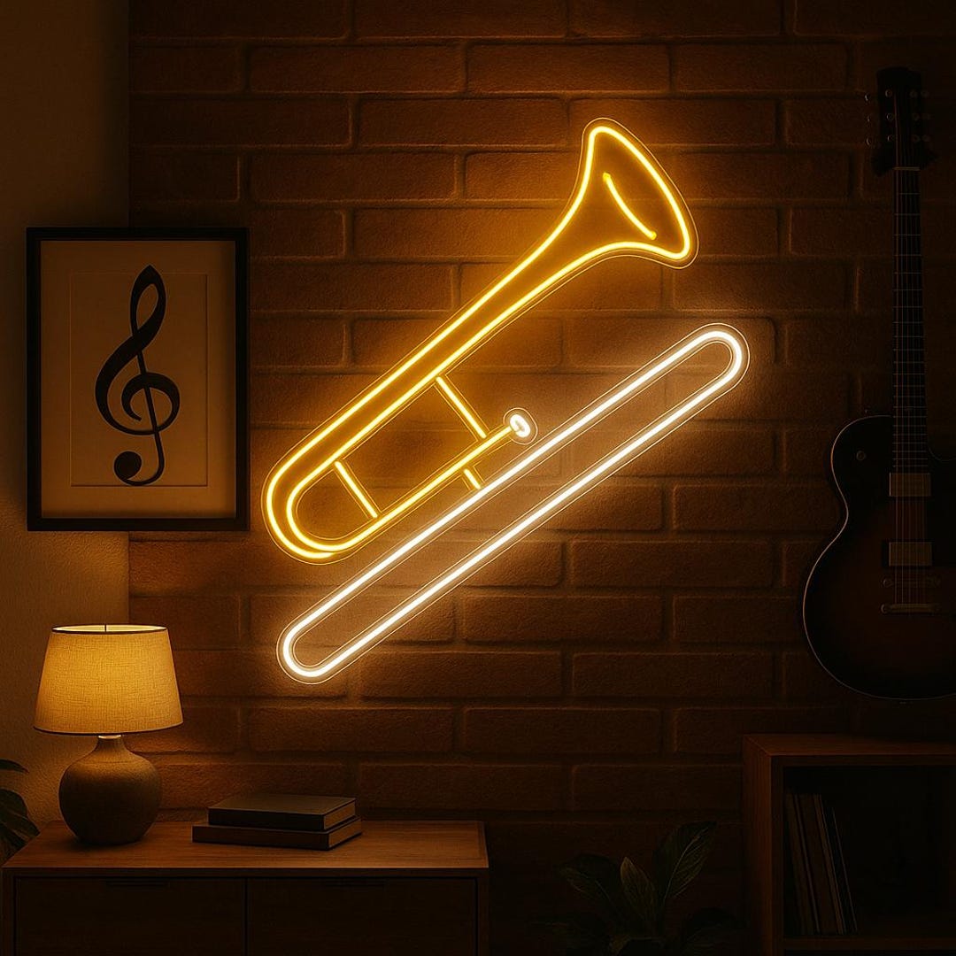 Trombone Neon Sign – Jazz Music Wall Light, Musical Instrument LED ...