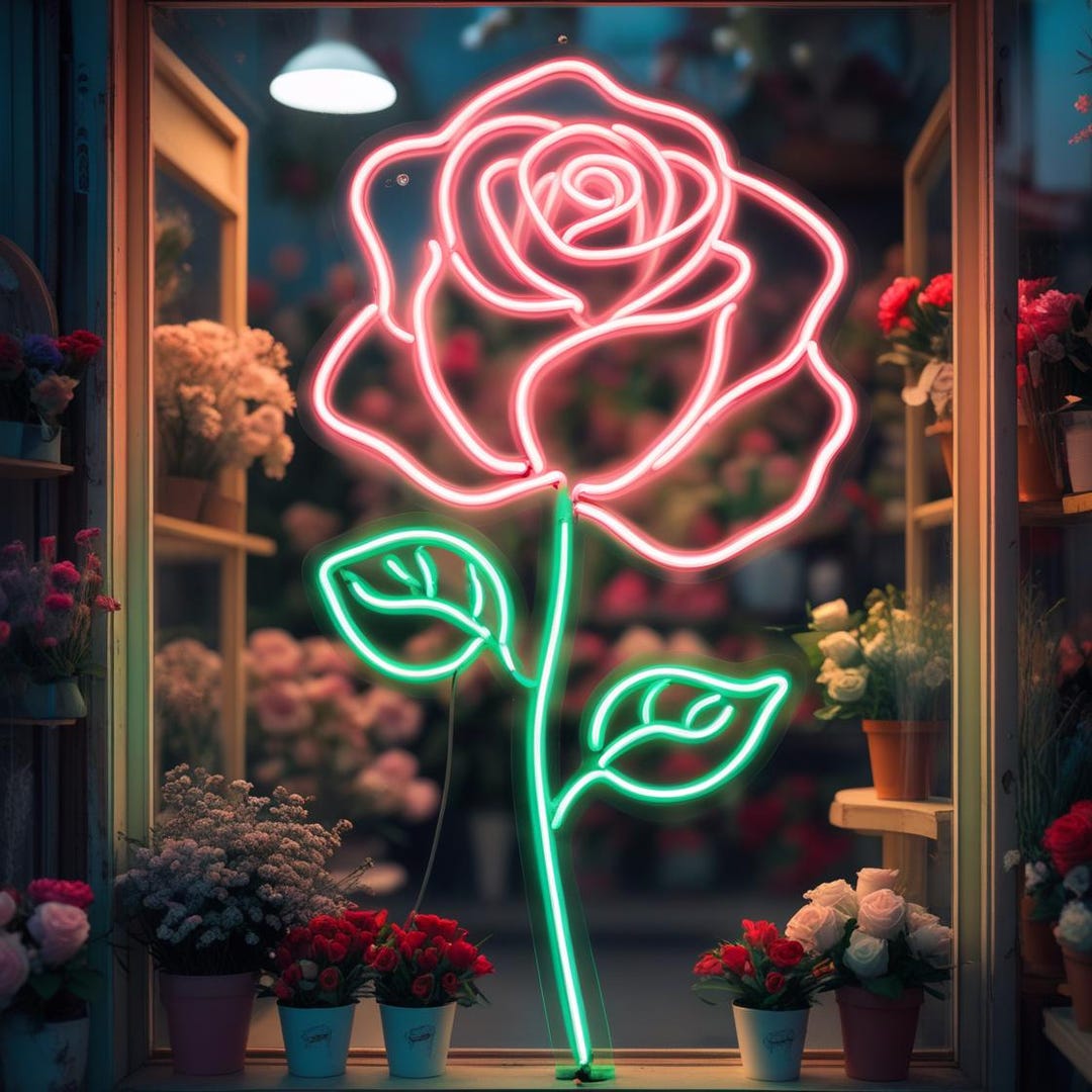 Rose Neon Sign, Neon Rose Sign, LED Rose Sign, Flower Neon Sign, Pink ...
