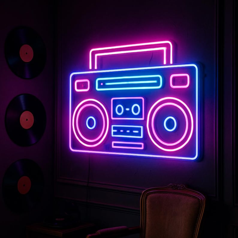Retro Boombox Neon Sign – 80s Music Wall Decor, Colorful Neon Light for ...