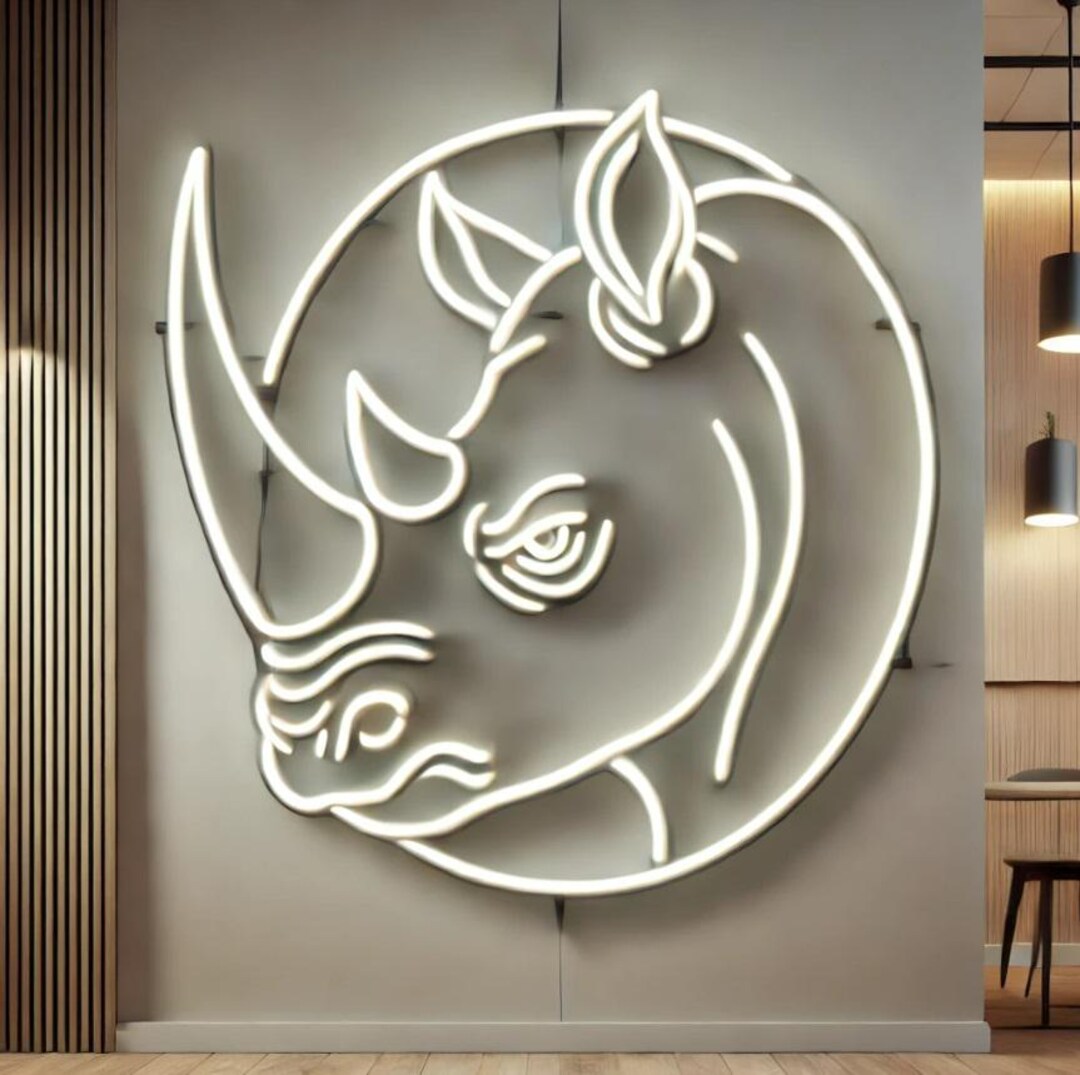 Neon Rhino, Rhino Neon Sign, Rhinoceros Head Neon Sign, Neon Sign in ...