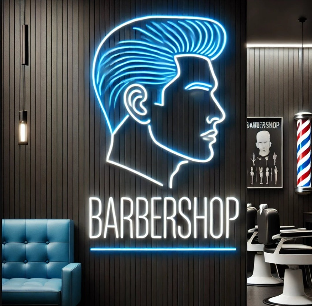 Barber Shop Neon Sign, Barber Pole Neon Light, Barbershop Neon Sign ...