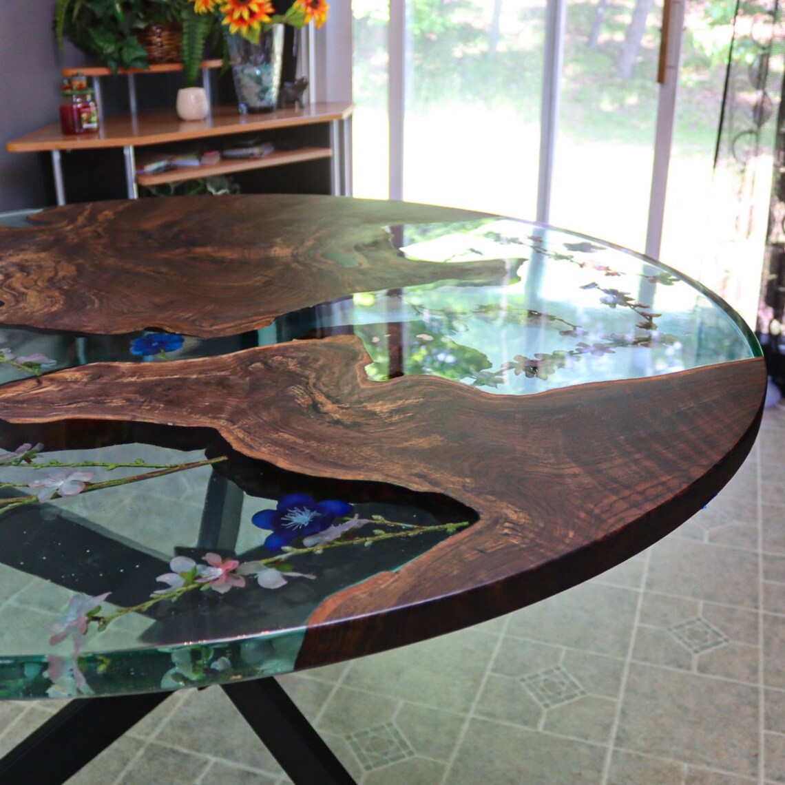 Round Black Walnut Epoxy Table, Dining Table, Modern Furniture, Live ...