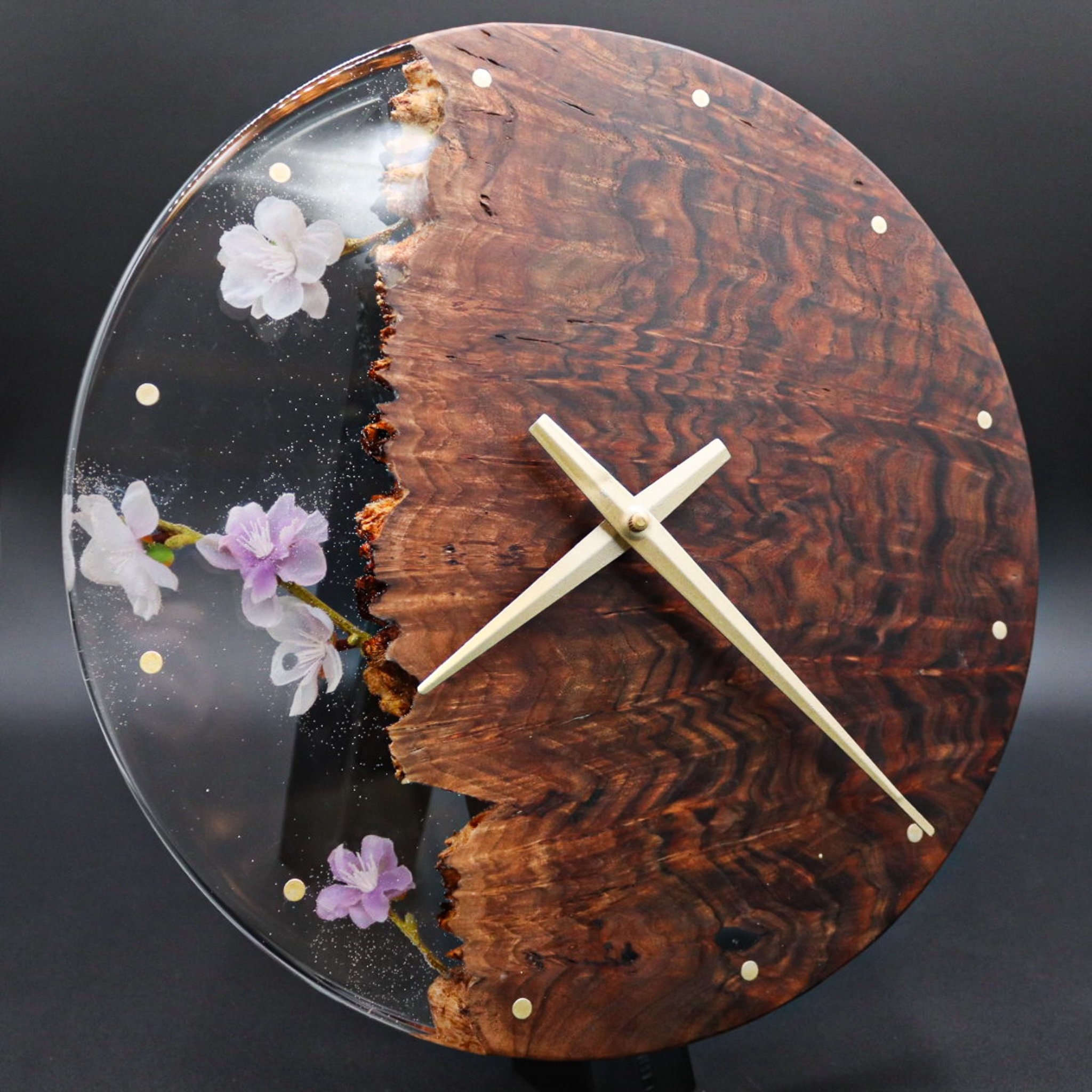14" Round Wall Clock, Live Edge Natural Wood and Epoxy Resin Art ...