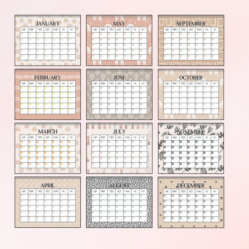 Boho Calendar Boho 12 Month Calendar Undated Boho Planner Bohemian ...