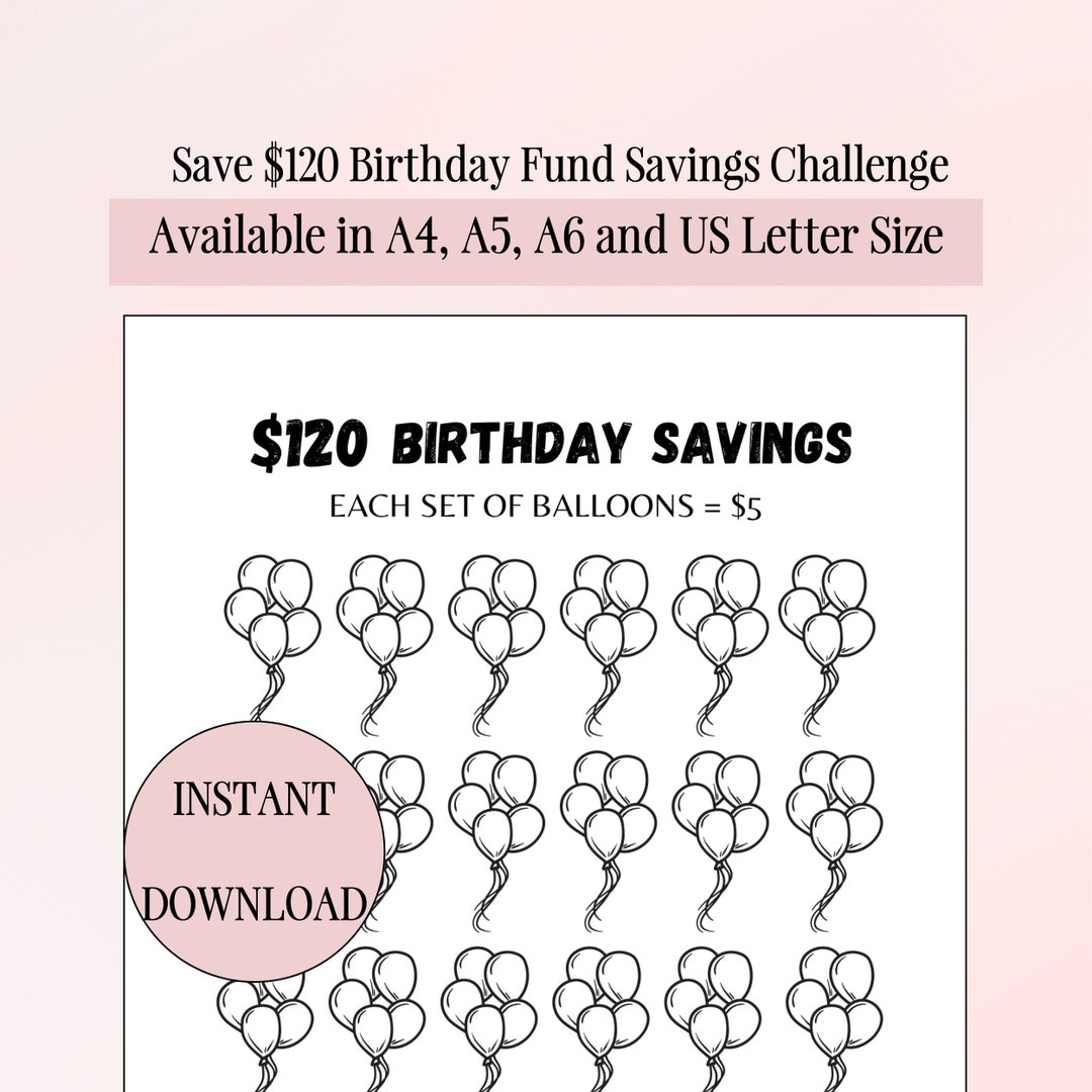 120 Dollar Birthday Savings Challenge, Celebratory Budget Planner ...