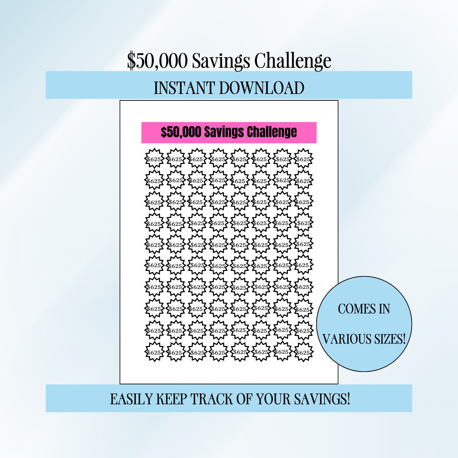 50K Savings Tracker for Finances Simple Savings Challenge for Money ...