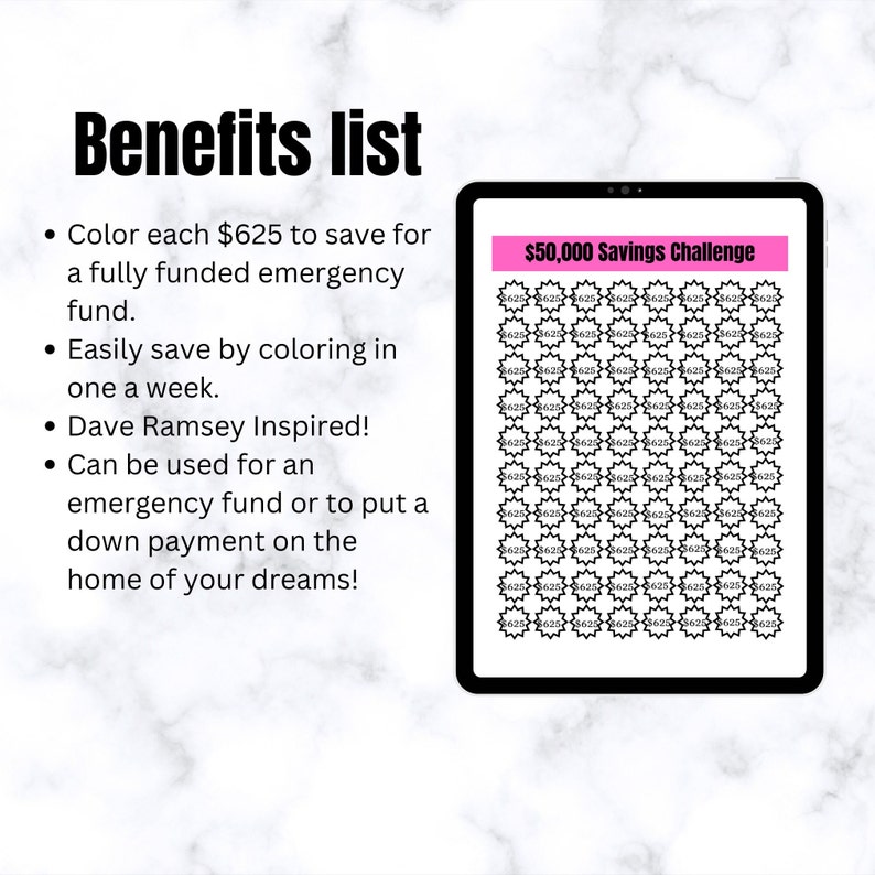 50K Savings Tracker for Finances Simple Savings Challenge for Money ...