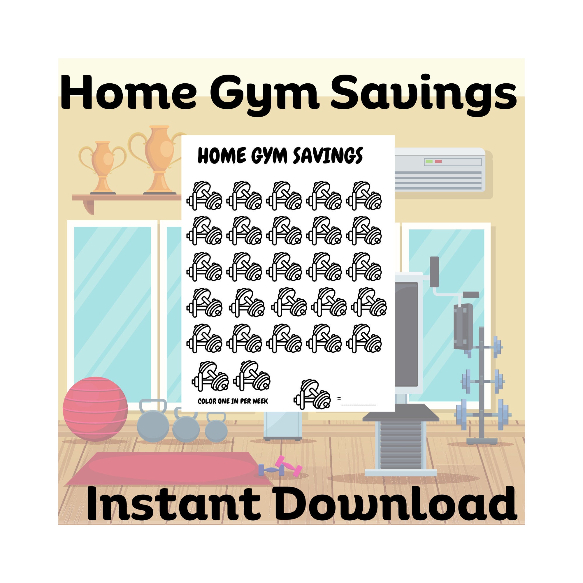 Home Gym Savings Challenge Tracker Fitness Goals Plan and Save for Your ...