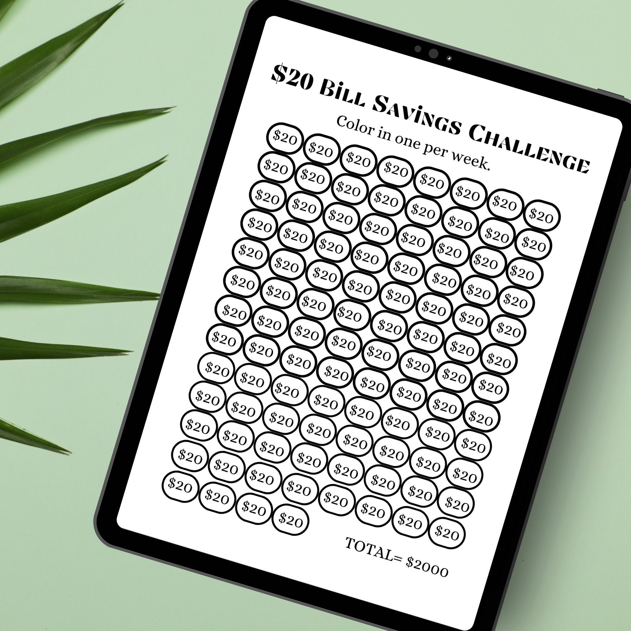 Twenty Dollar Savings Tracker for Finances Simple Savings Challenge for ...