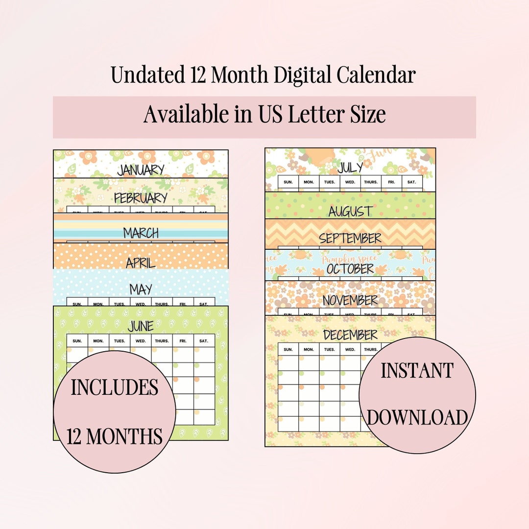 Fall Digital Calendar Custom Calendar Organizer Adaptable Date Planner ...