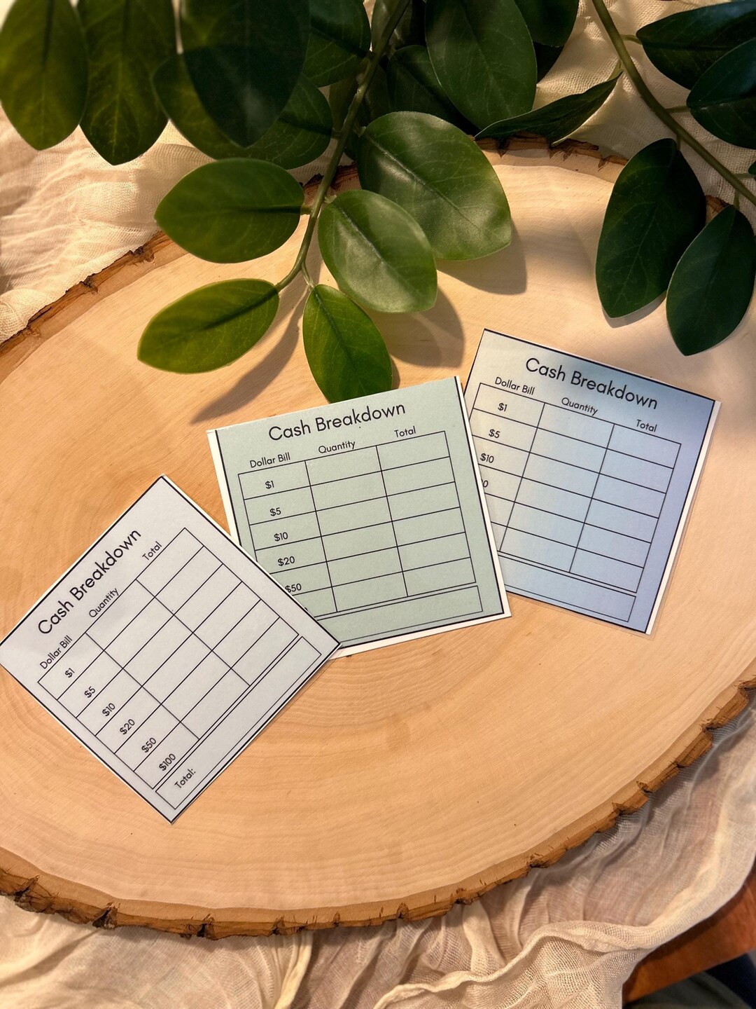 Laminated Cash Breakdown Bank Teller Slips: Minimalist Budgeting - Etsy