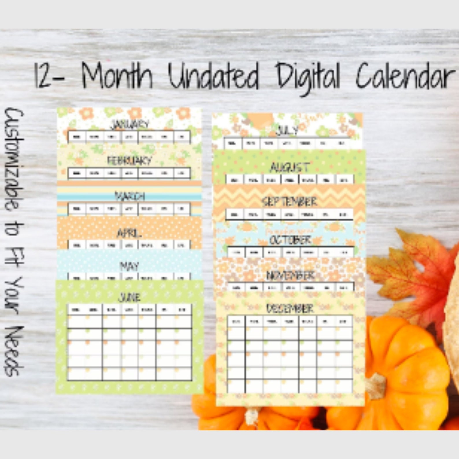 Fall Digital Calendar Custom Calendar Organizer Adaptable Date Planner ...