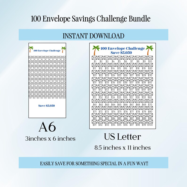 100 Envelope Challenge Printable 5050 Money Savings Challenge Printable ...