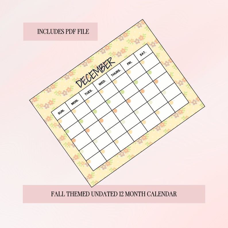 Fall Digital Calendar Custom Calendar Organizer Adaptable Date Planner ...