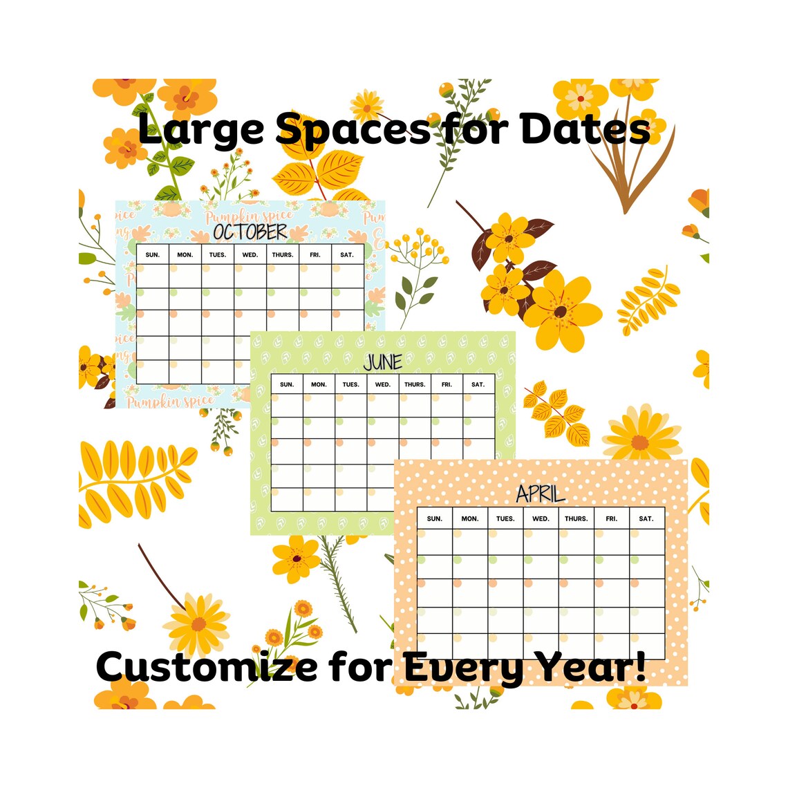 Fall Digital Calendar Custom Calendar Organizer Adaptable Date Planner ...