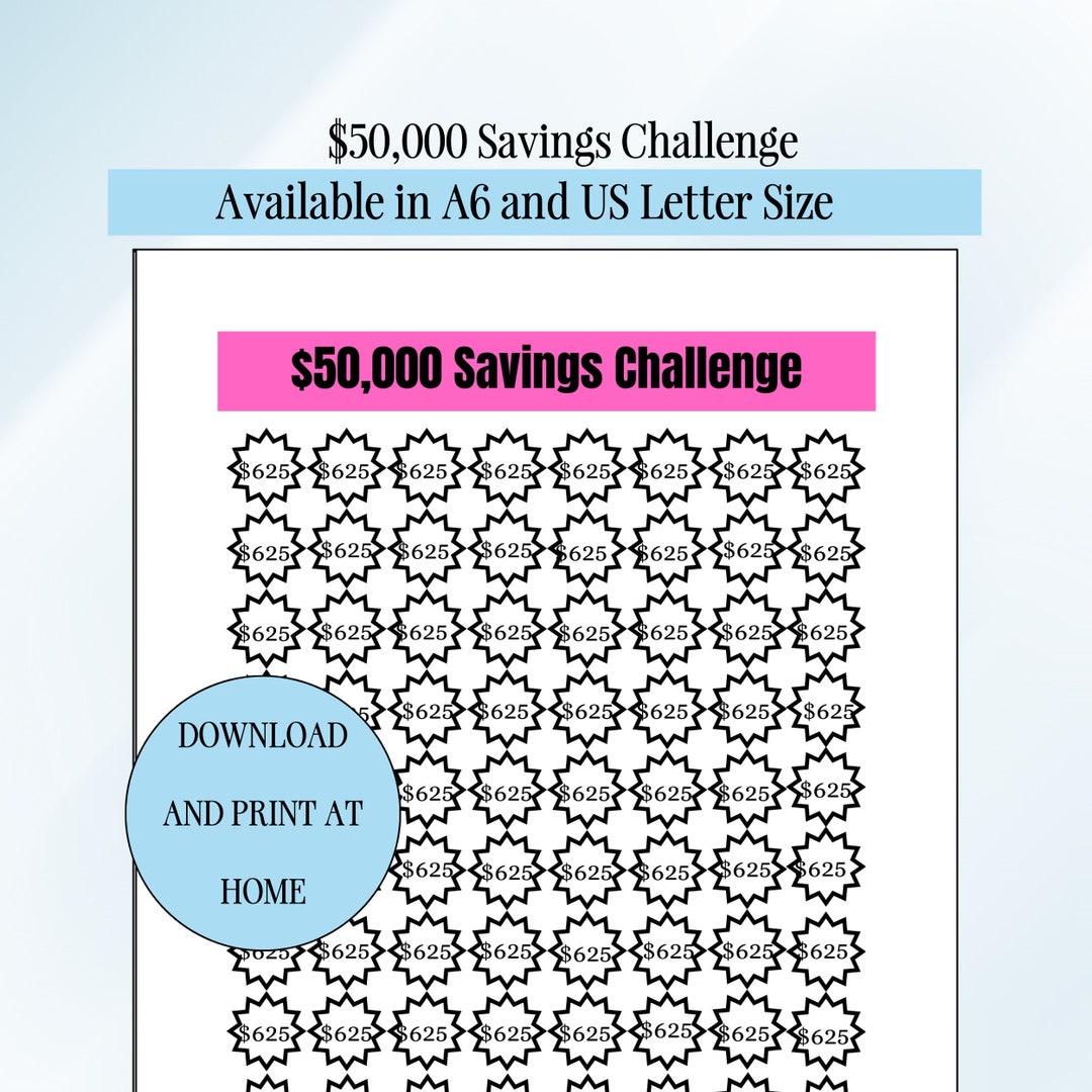 50K Savings Tracker for Finances Simple Savings Challenge for Money ...