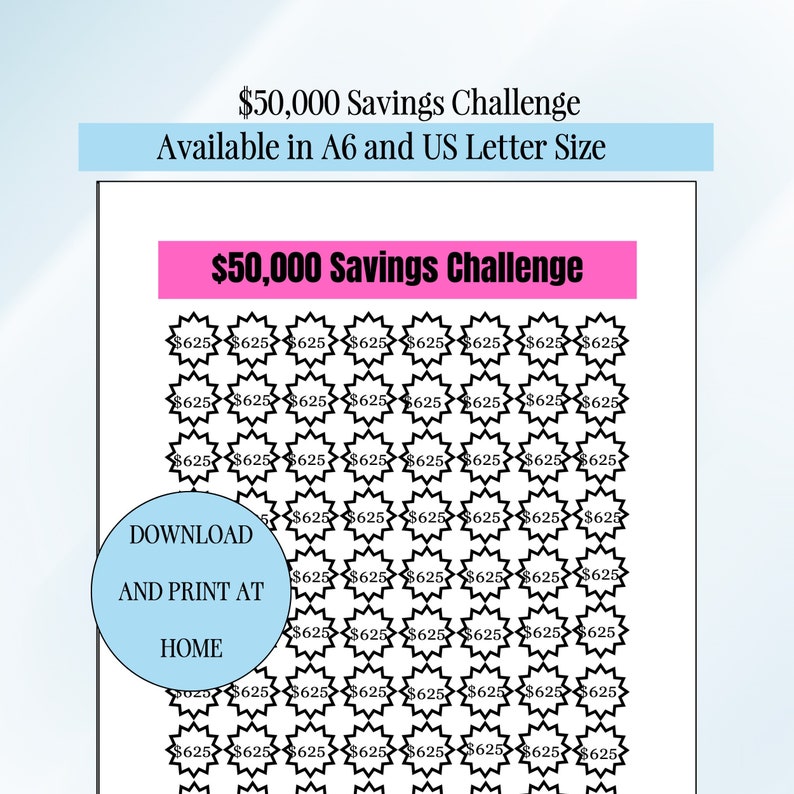 50K Savings Tracker for Finances Simple Savings Challenge for Money ...