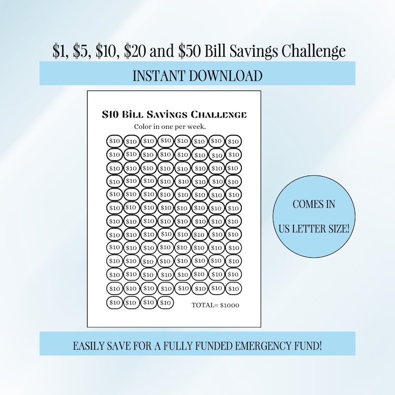 Printable Savings Challenge Bundle | 1 Dollar, 5 Dollar, 10 Dollar, 20 ...