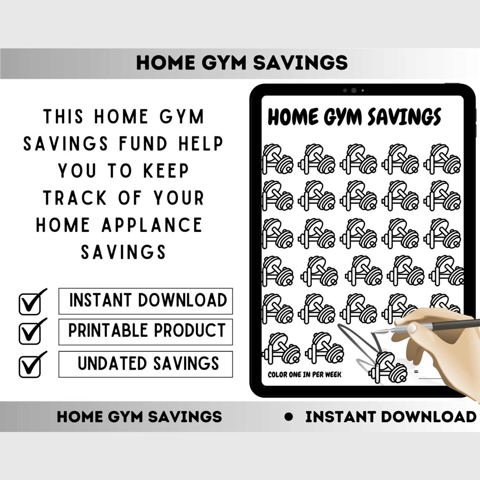 Home Gym Savings Challenge Tracker Fitness Goals Plan and Save for Your ...