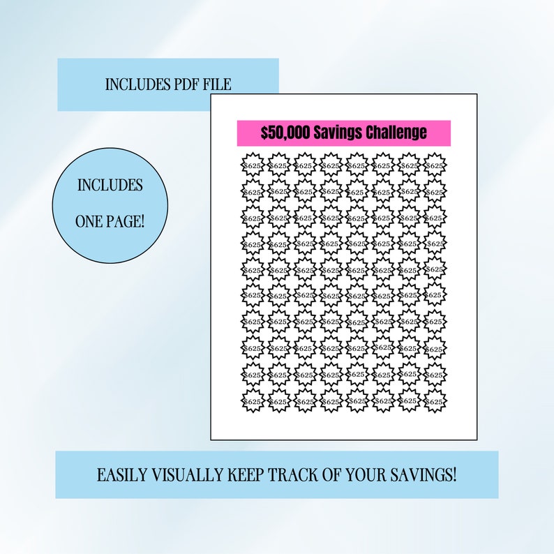 50K Savings Tracker for Finances Simple Savings Challenge for Money ...