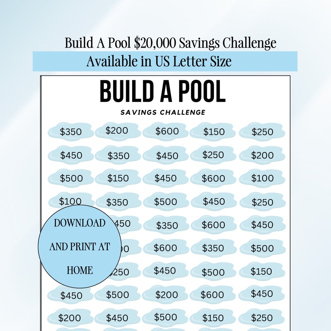 Build A Pool 20K Savings Challenge Tracker (digital Download) - Etsy