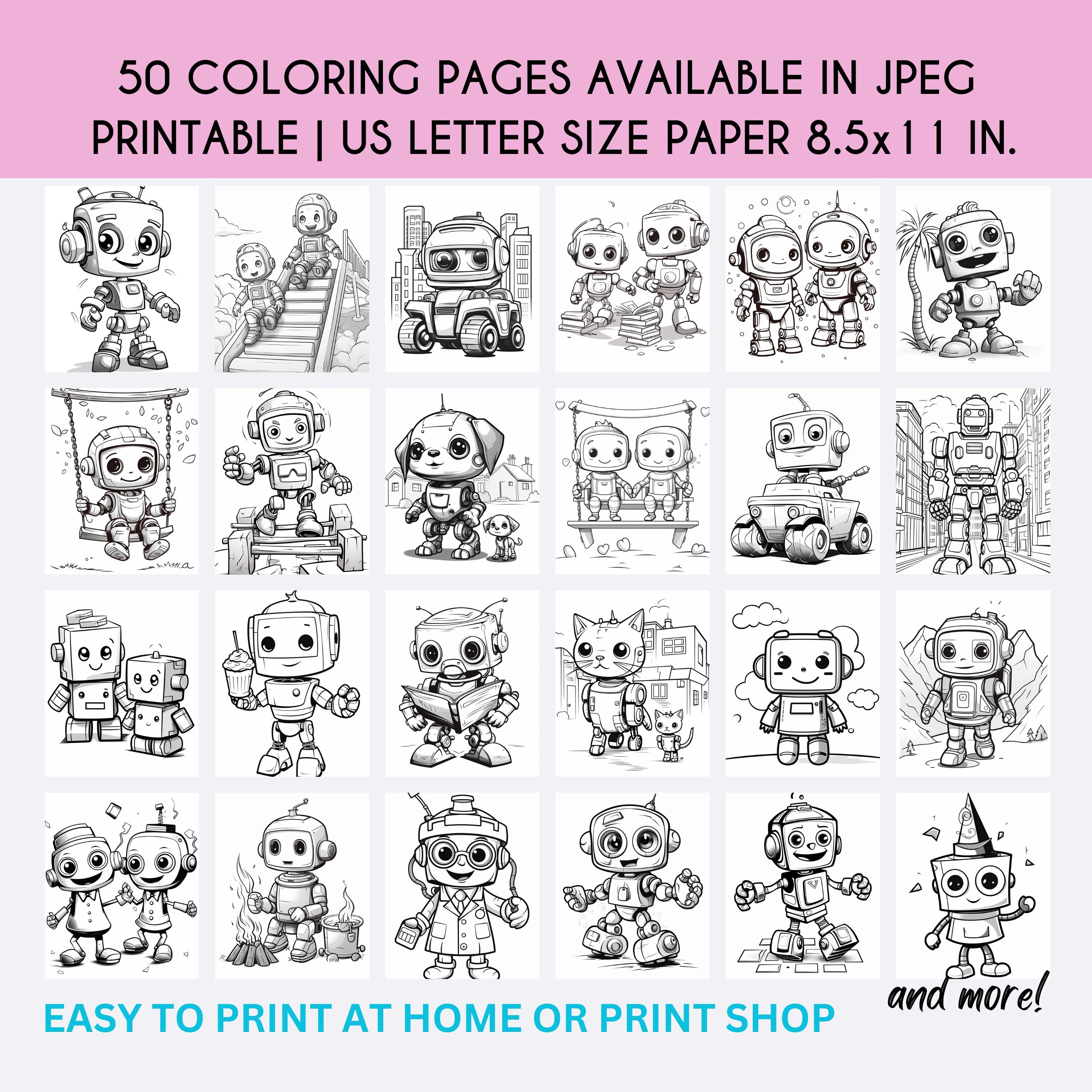 50 Robots Coloring Pages, Holidays Coloring Book, Coloring Sheet, Kids ...