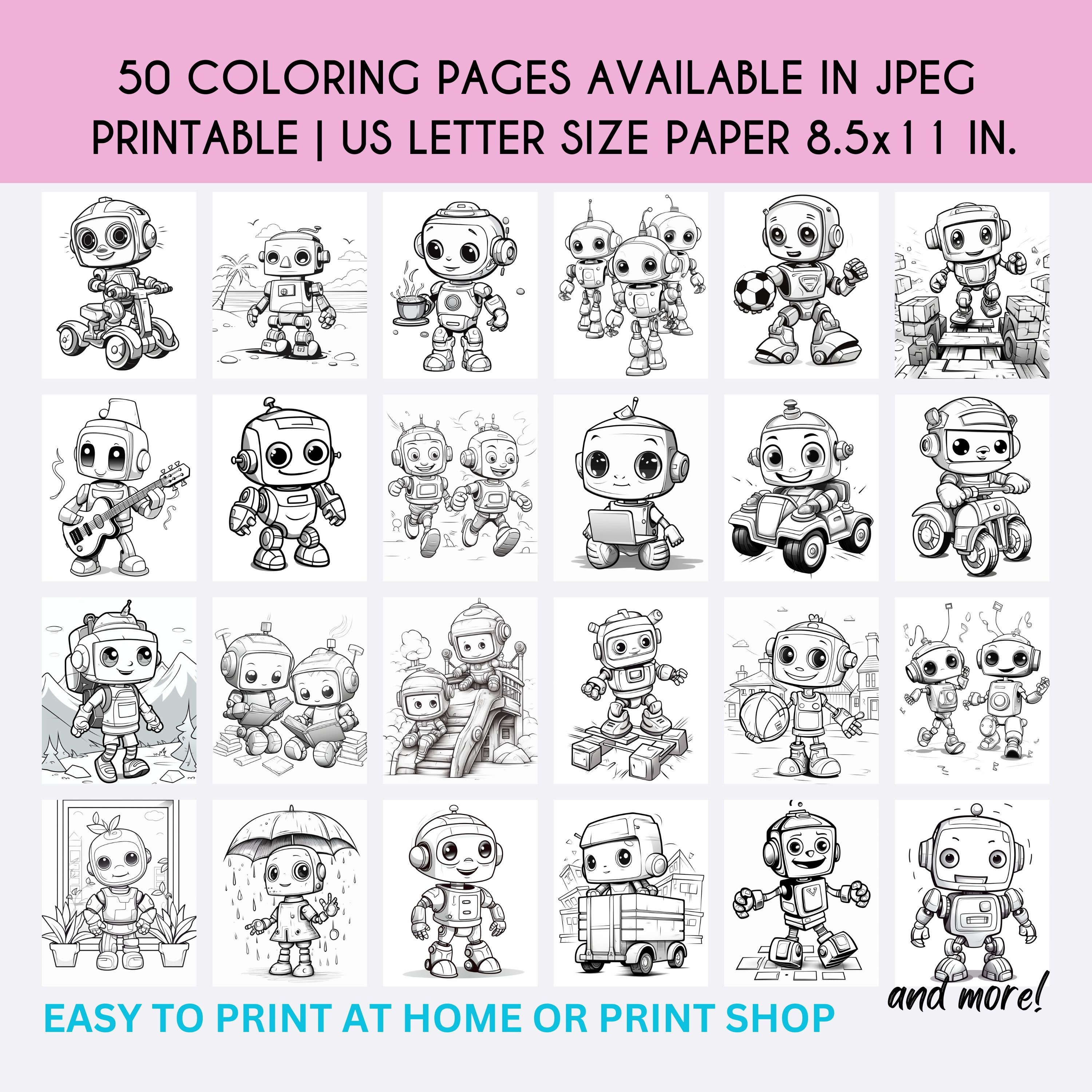 50 Robots Coloring Pages, Holidays Coloring Book, Coloring Sheet, Kids ...