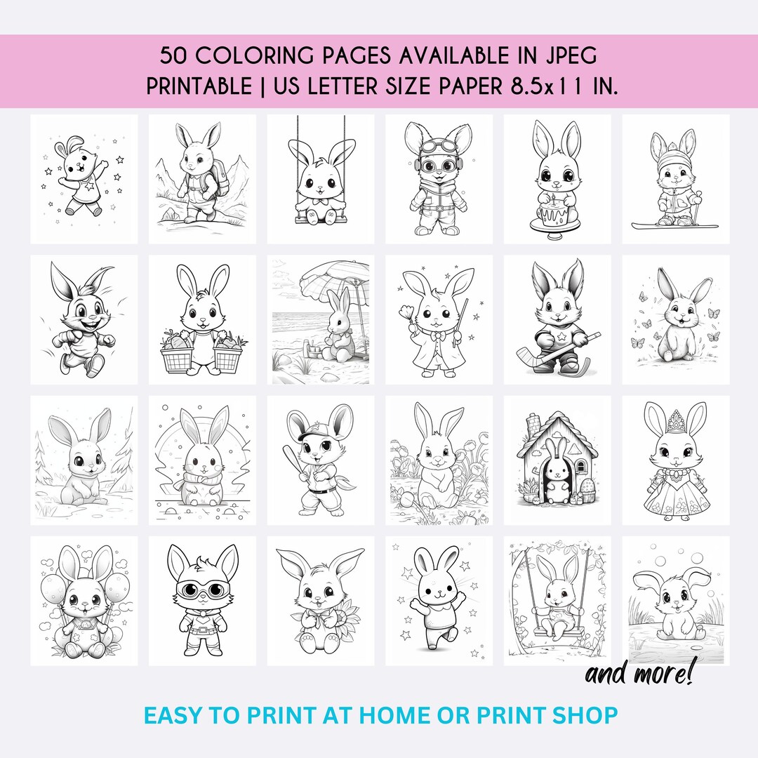 50 Bunny Coloring Pages, Bunnies Coloring Book, Coloring Sheet, Kids ...