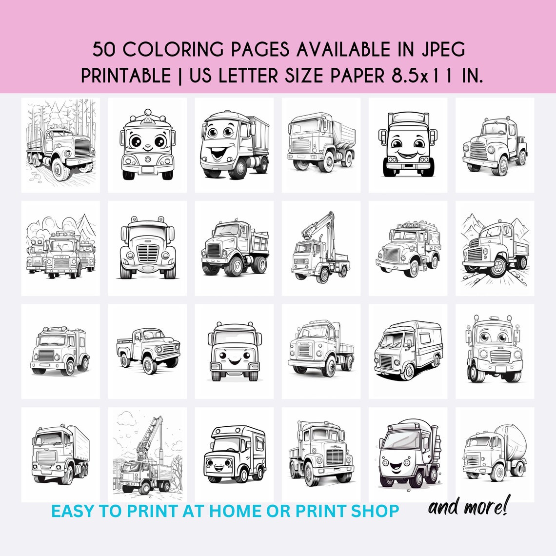 50 Trucks Coloring Pages, Trucks Coloring Book, Coloring Sheet, Trucks ...
